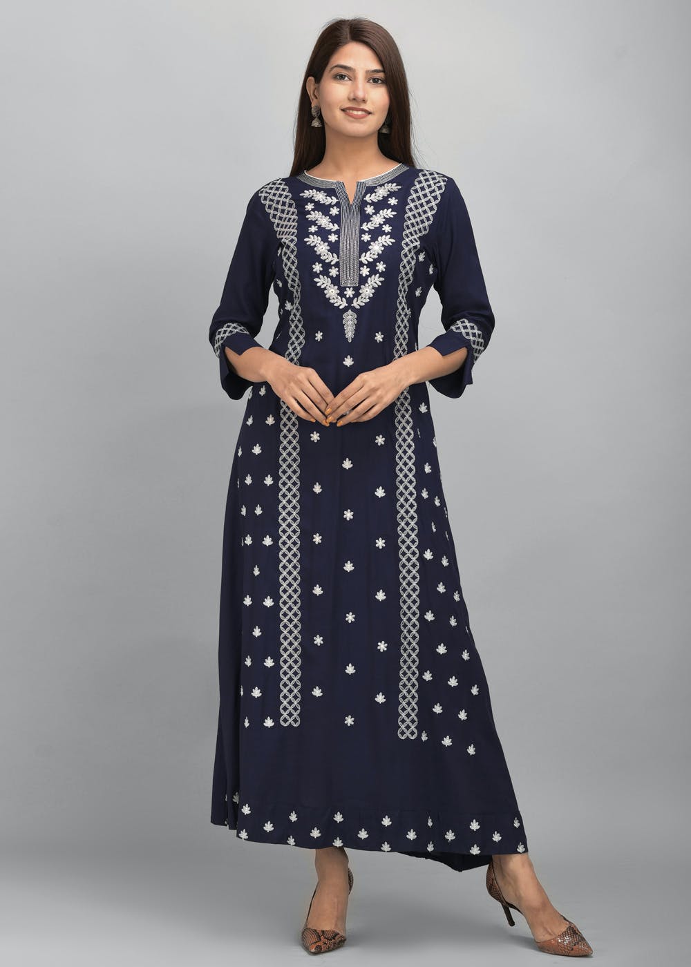 Get Floral Thread Embroidered A-Line Kurta at ₹ 1750 | LBB Shop