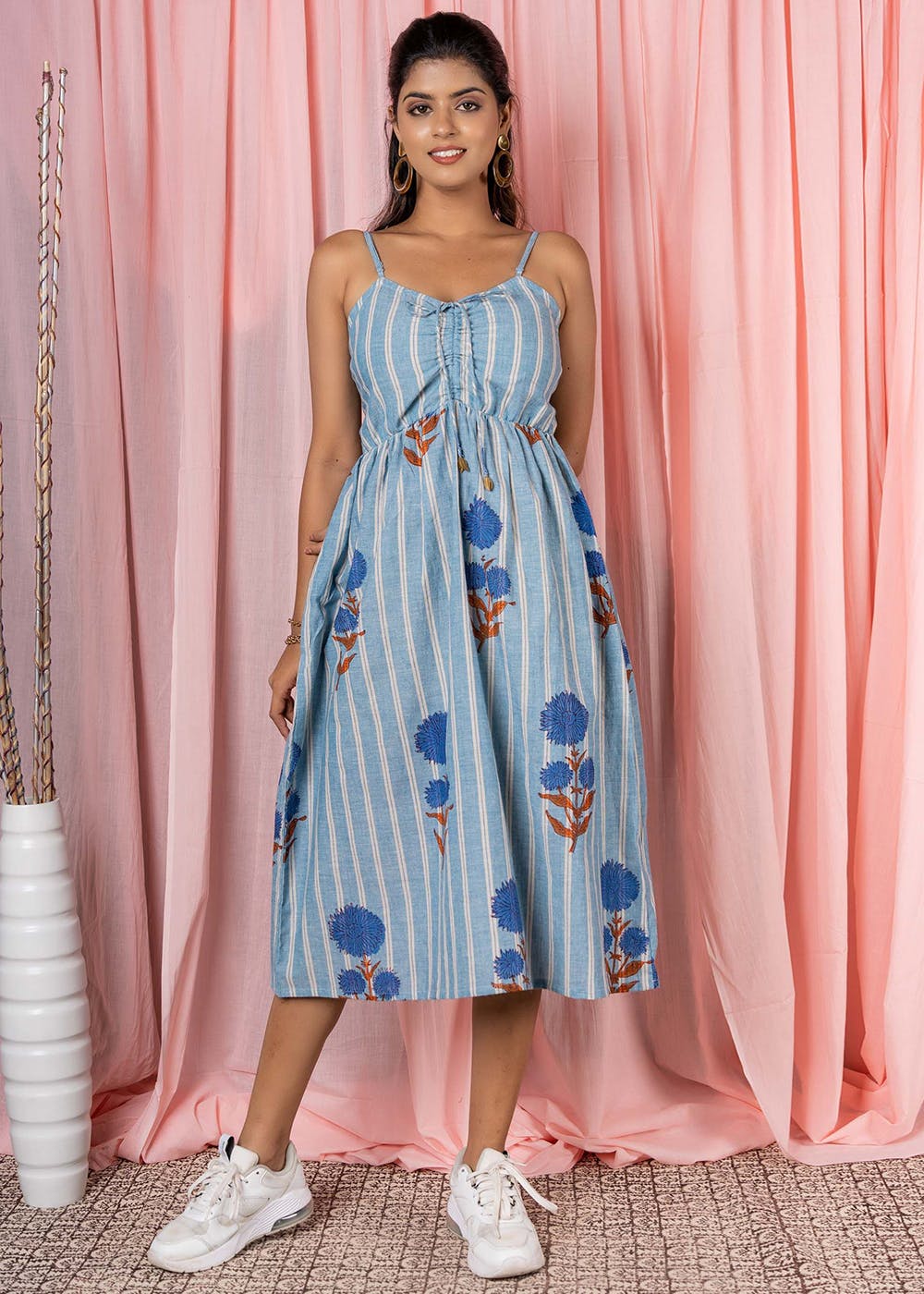 Get Blue Khari Cotton V Neck Dress at ₹ 2250 | LBB Shop