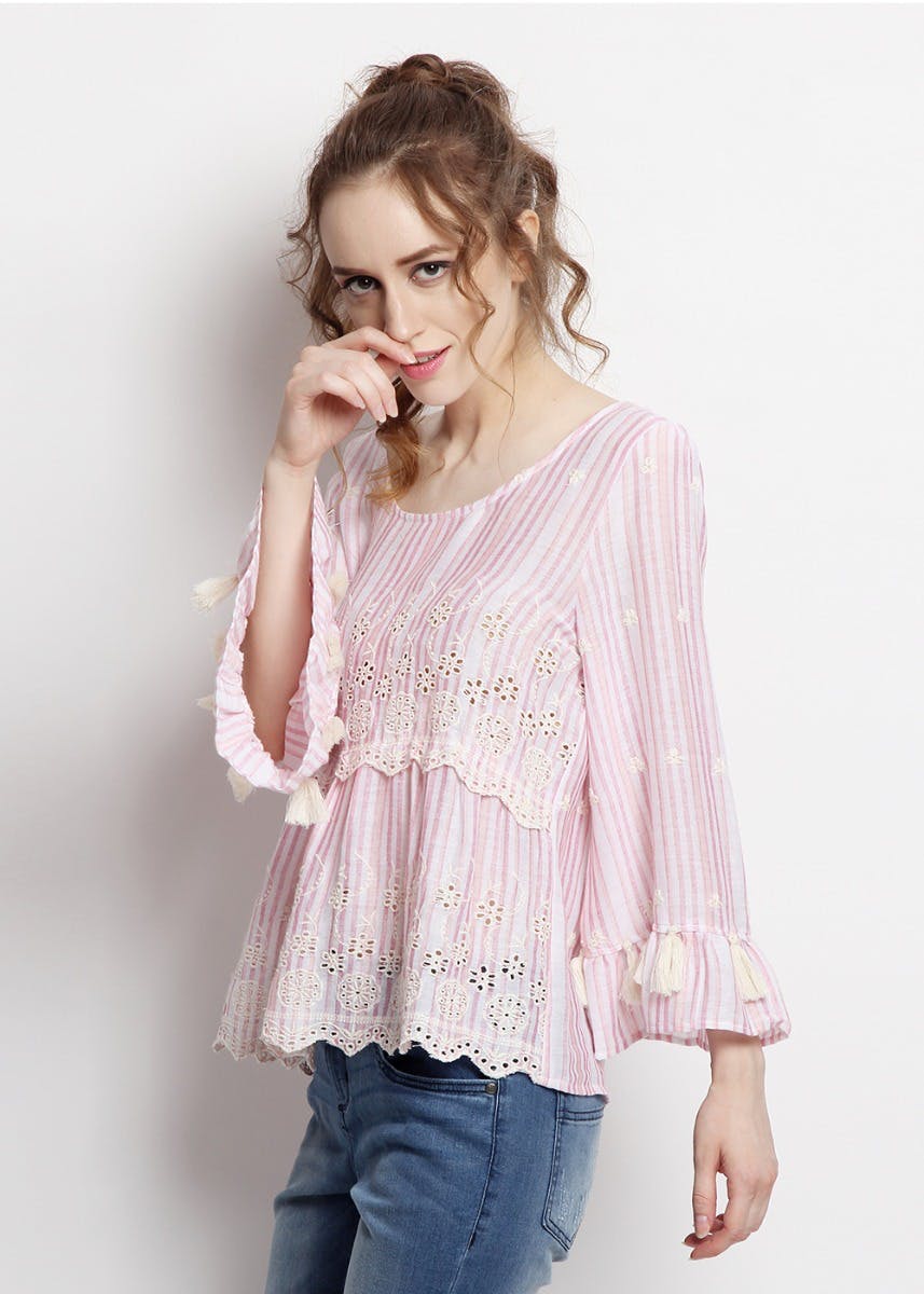 Get Floral Cut-Out Tassel Detail Pink Top at ₹ 1699 | LBB Shop