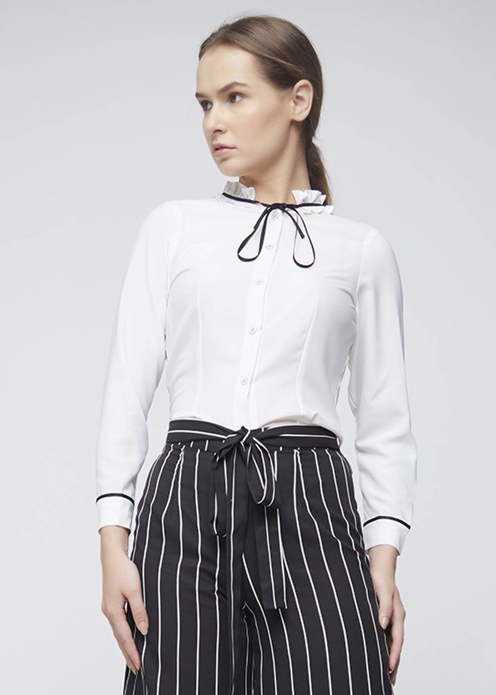 Get White Ruffle Neck Shirt at ₹ 1701 | LBB Shop