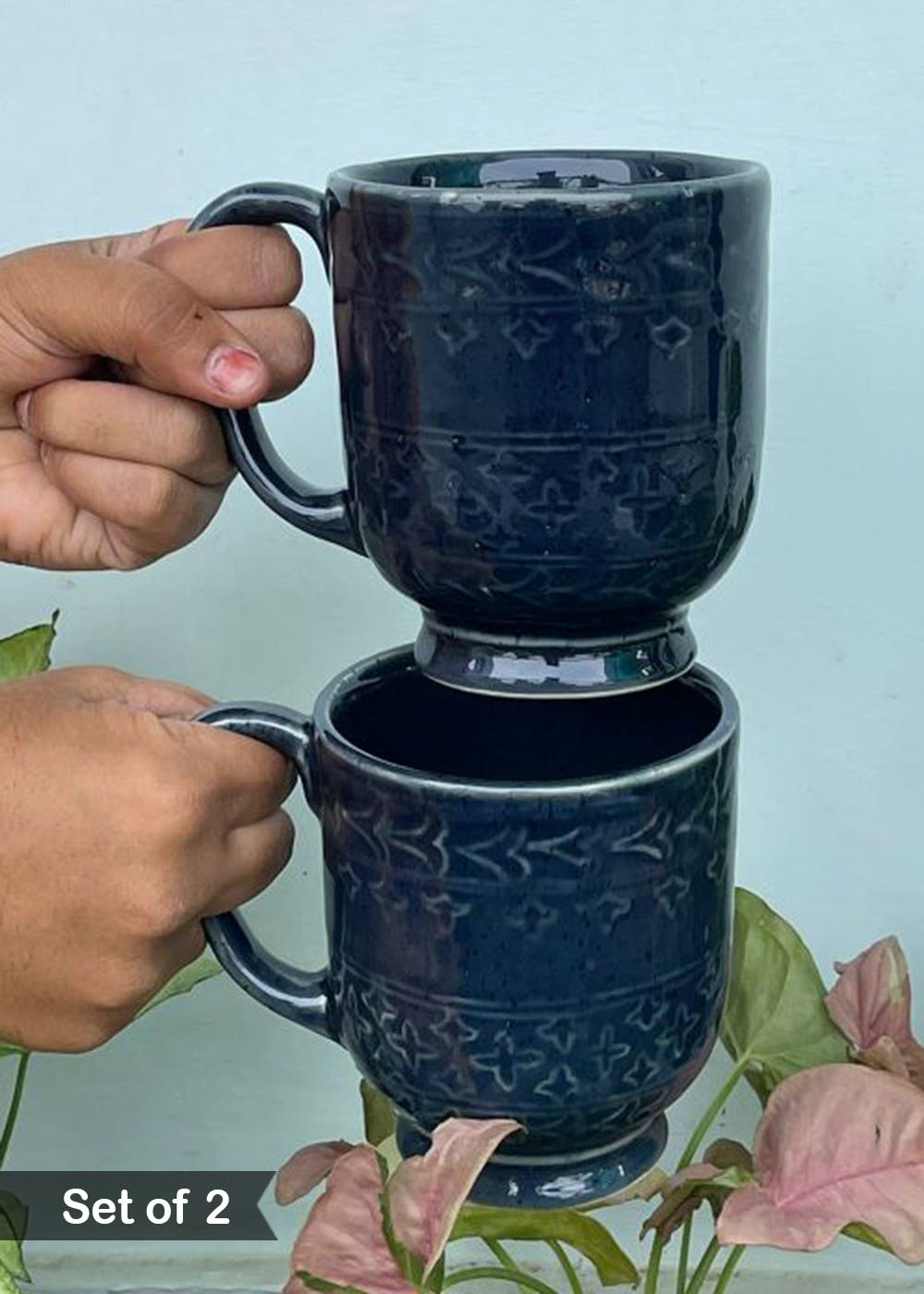 Get Dark Blue Embossed Coffee Mug- Set of 2 at ₹ 850 | LBB Shop