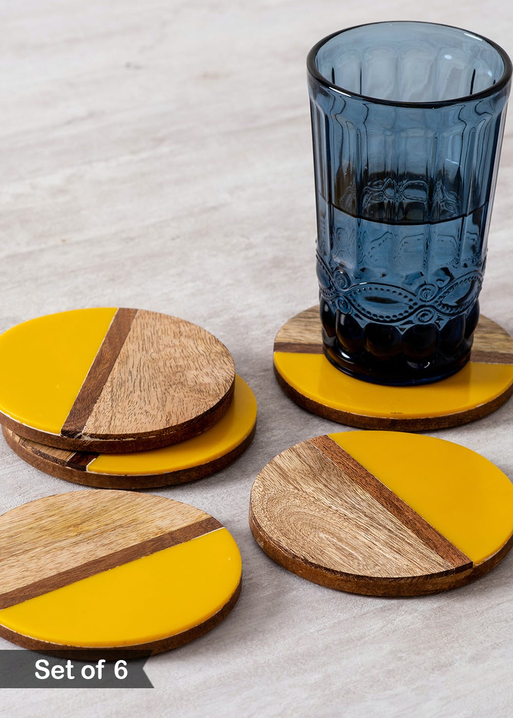 Get Wooden Round Yellow Resin Table Coasters - Set Of 6 at ₹ 995 | LBB Shop