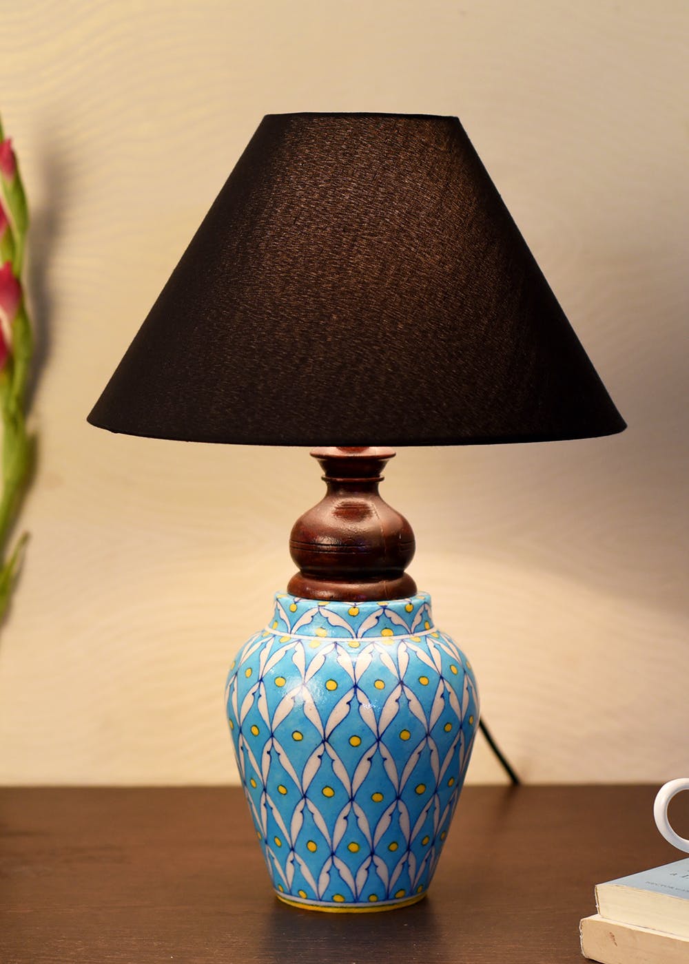 Get Blue Pottery White Leave And Yellow Dot Ceramic Matka Decorative ...