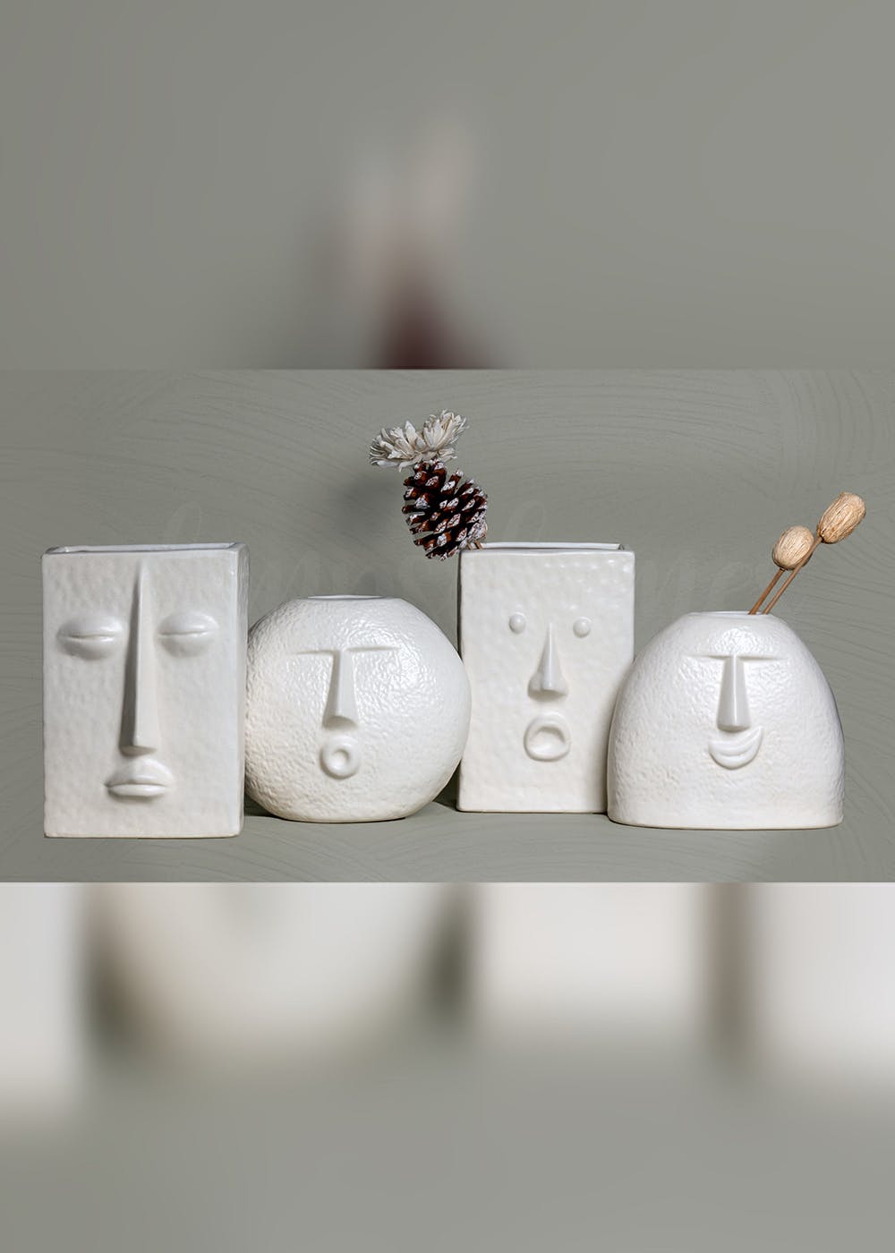 Get The Nordic Face Vases Collection Set Of 4 | Ivory, Satin Matte Finish at ₹ 3799 | LBB Shop