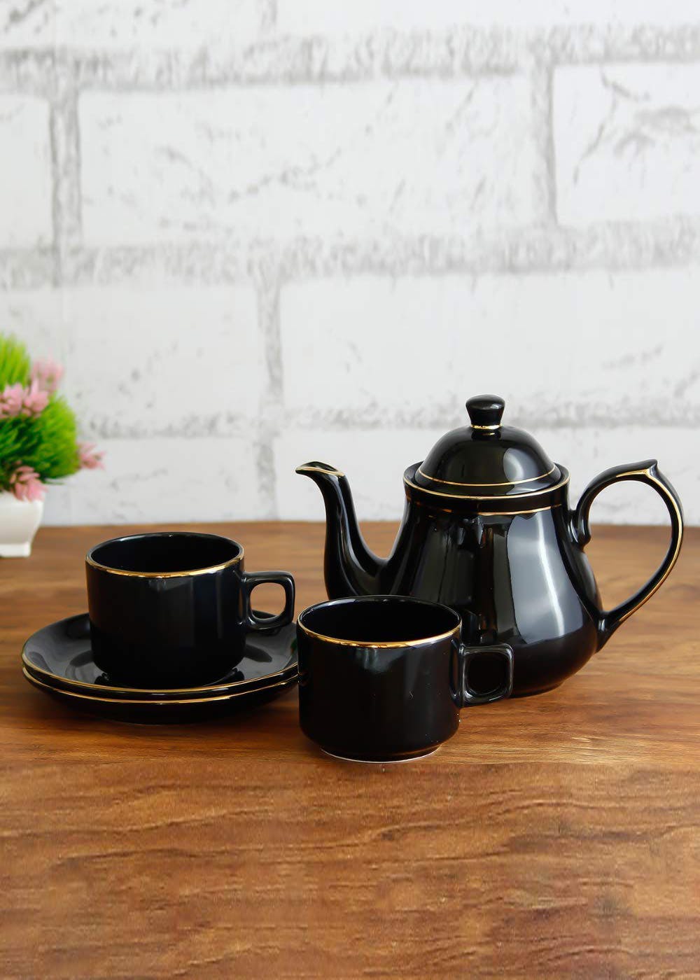 Get Black Indian Ceramic 5 Piece Tea Set (600 ml & 200 ml) at ₹ 1587 ...