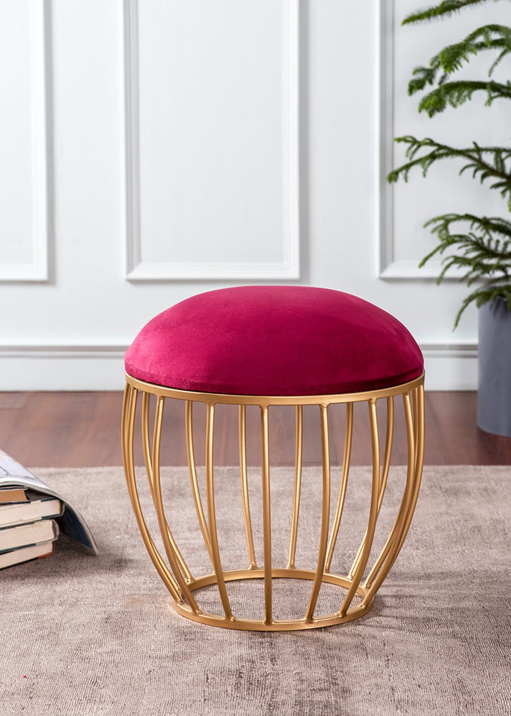 Get Maroon Iron Stool Cage Ottoman Maroon at ₹ 3295 | LBB Shop