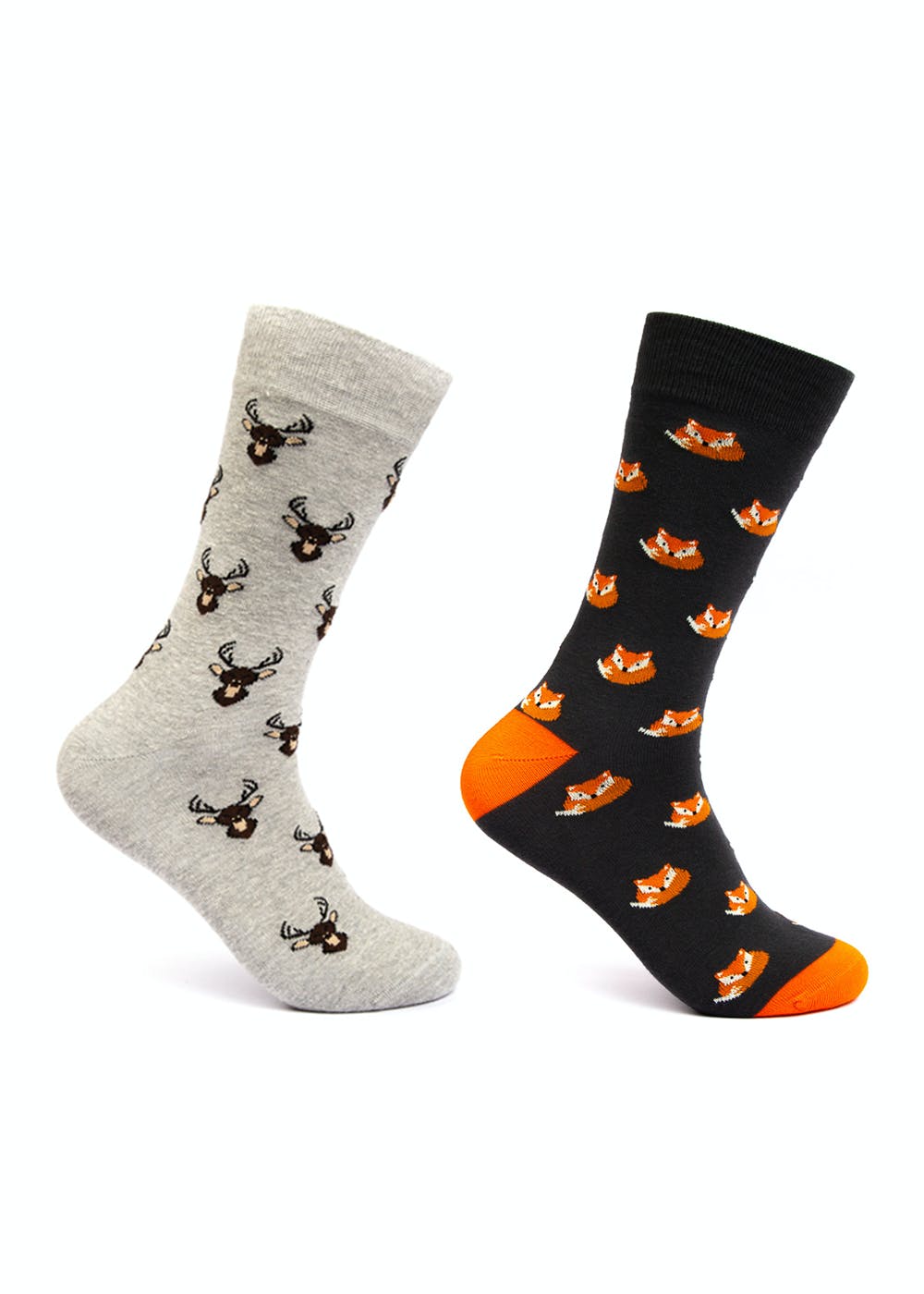 Get Set Of 2 Animal Face Printed Crew Socks- Deer & Fox at ₹ 699 | LBB Shop