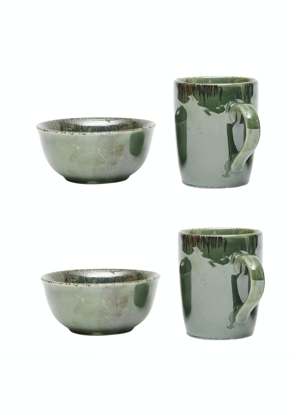 Get Luster Olive Green Mugs & Luster Olive Green Nut Bowls (Set of 4 ...