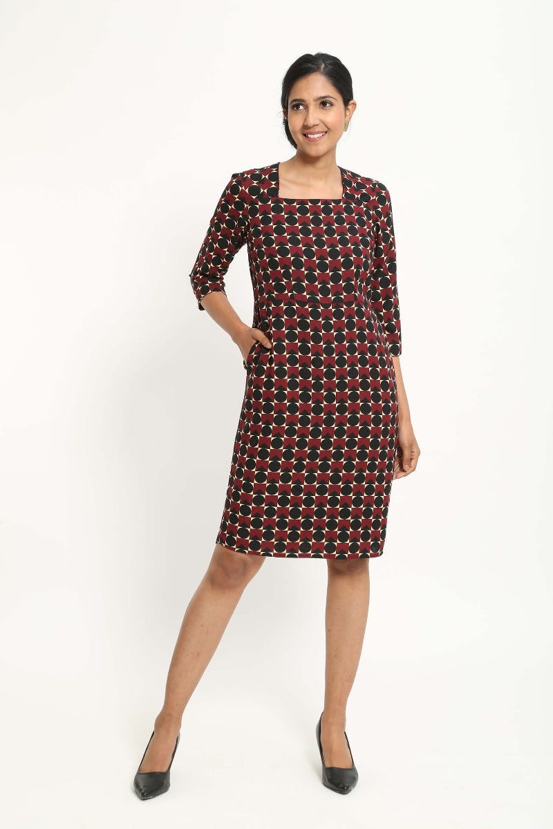 Get Delicate-Geometric-Print-A-Line-Dress-S at ₹ 2450 | LBB Shop
