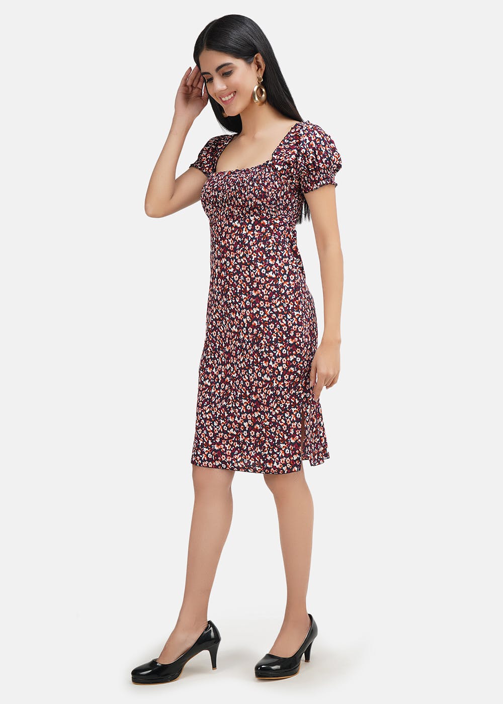 Get Floral Print Fluff Sleeves Dress at ₹ 1700 | LBB Shop