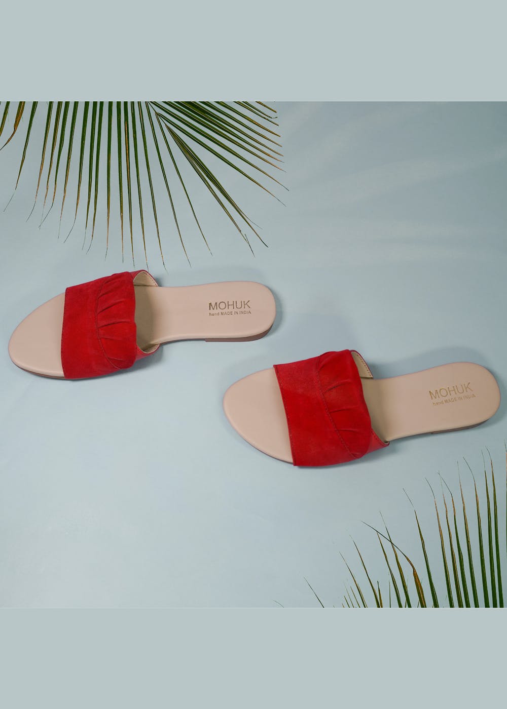 Get Ruffle Detail Red Strap Slides at ₹ 499 | LBB Shop