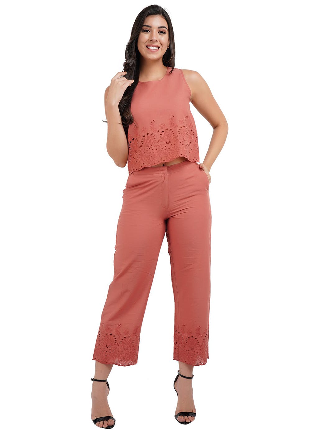 Get Round Neck Pink Embroidered Cord Set at ₹ 2800 | LBB Shop