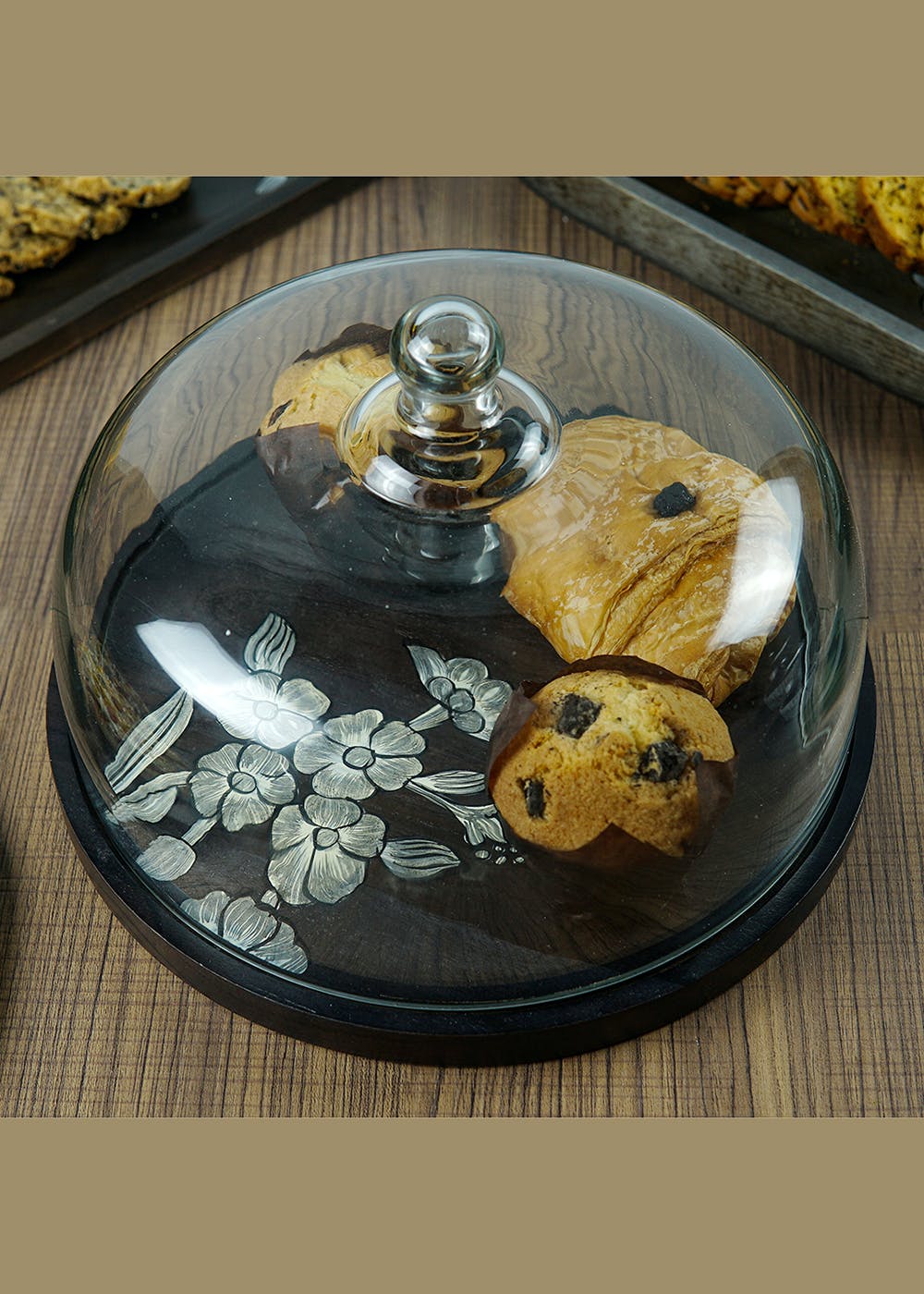 Get Handpainted Brown Wooden Dessert Cloche at ₹ 2199 | LBB Shop