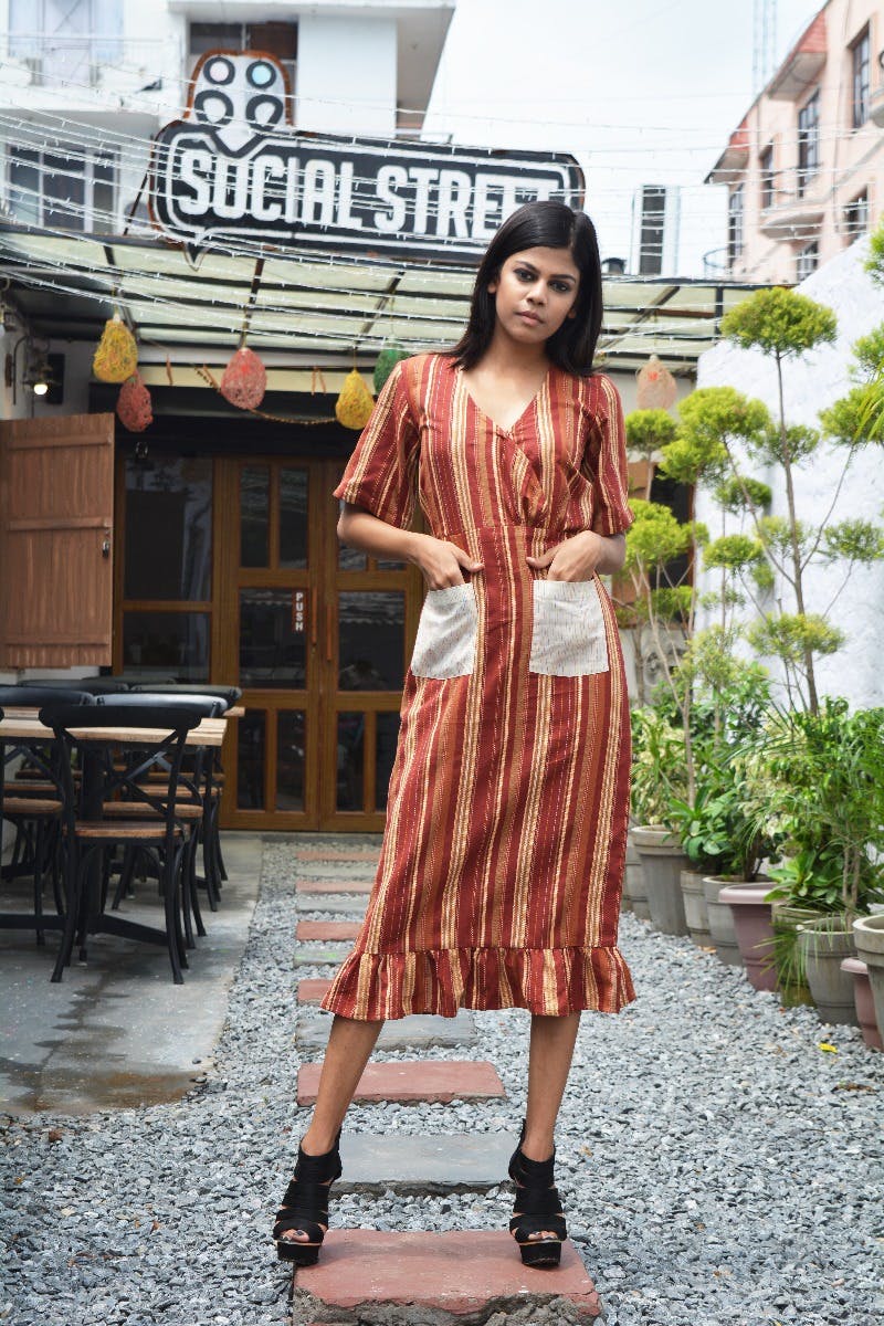 Get Brown gathered dress at ₹ 2699 | LBB Shop