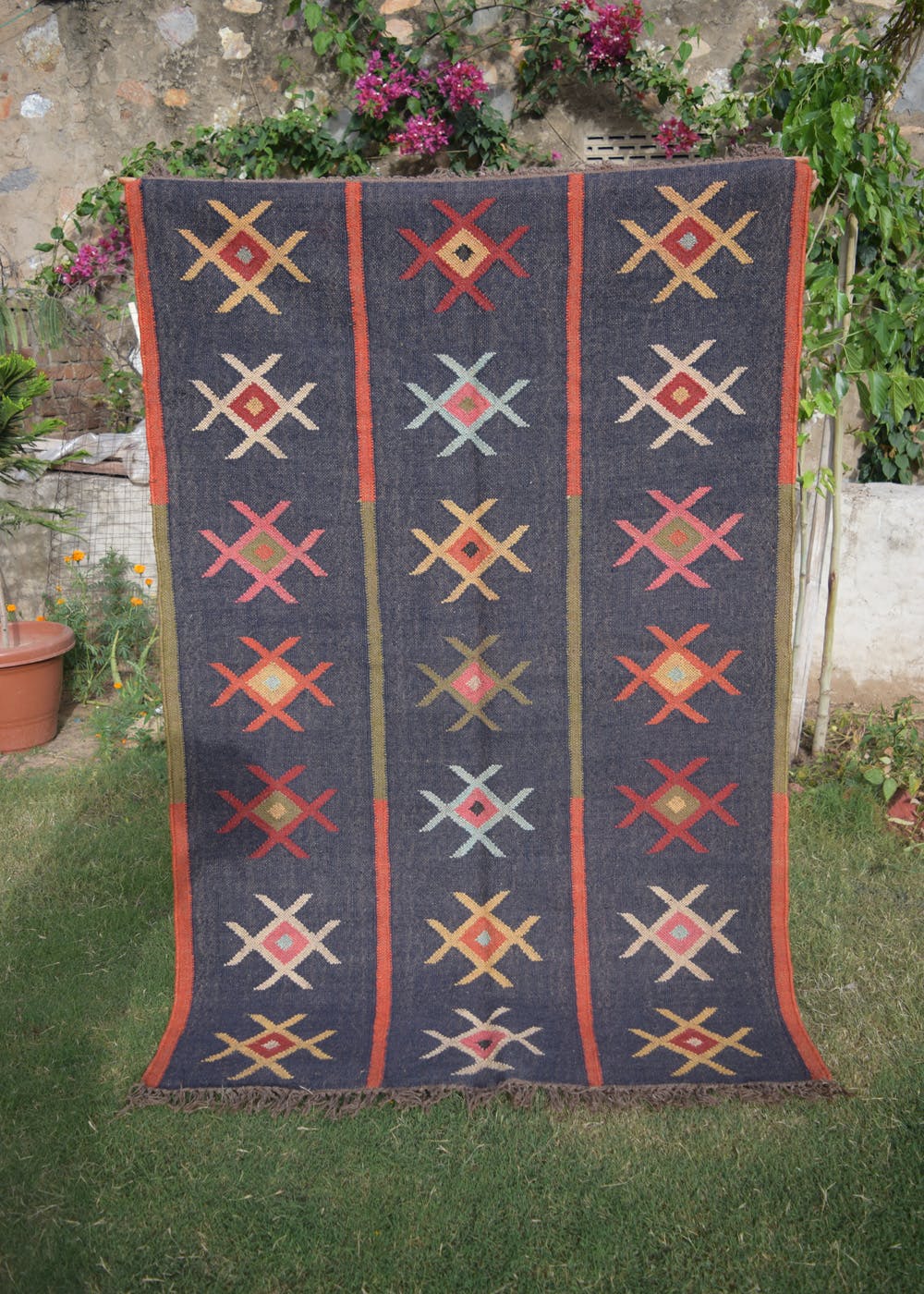 Get Red Green Stripe Blue Rug at ₹ 6000 | LBB Shop