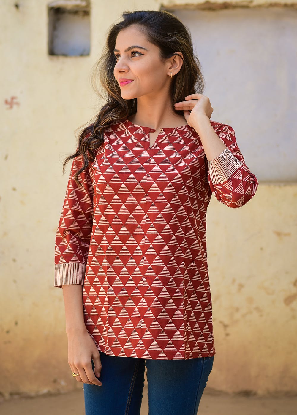 Get Red Block Print Top at ₹ 990 | LBB Shop