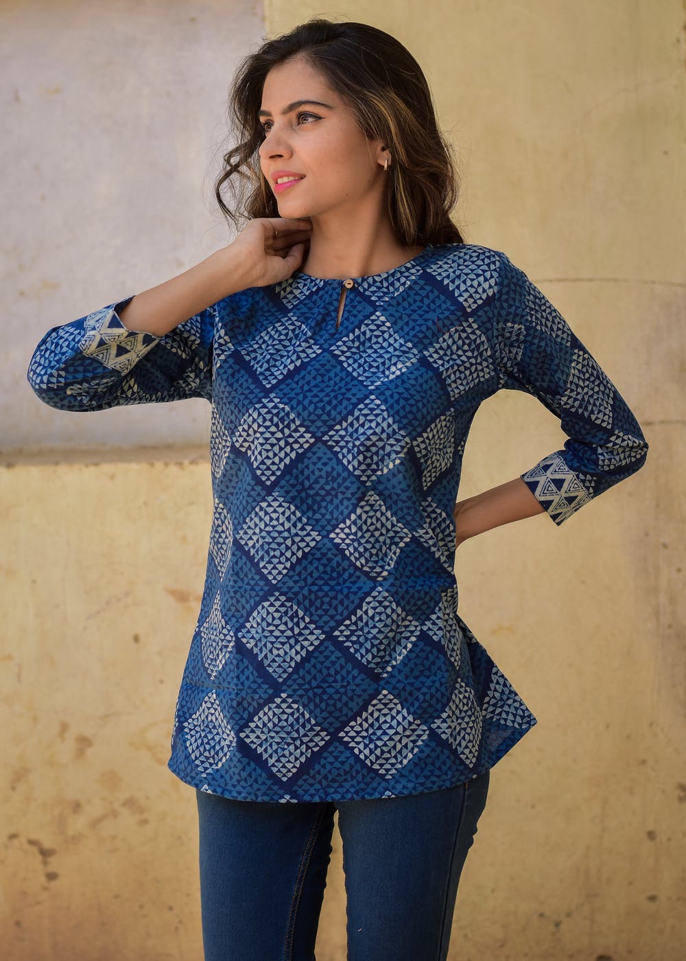 Get Blue Block Print Top at ₹ 990 | LBB Shop