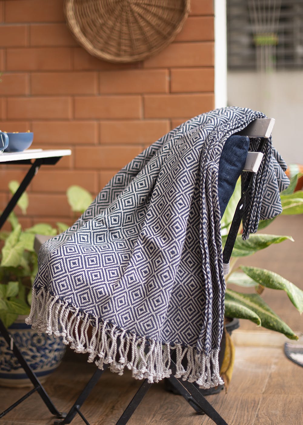 Get Plaid Goose Eye Blue Sofa Throw at ₹ 1499 | LBB Shop