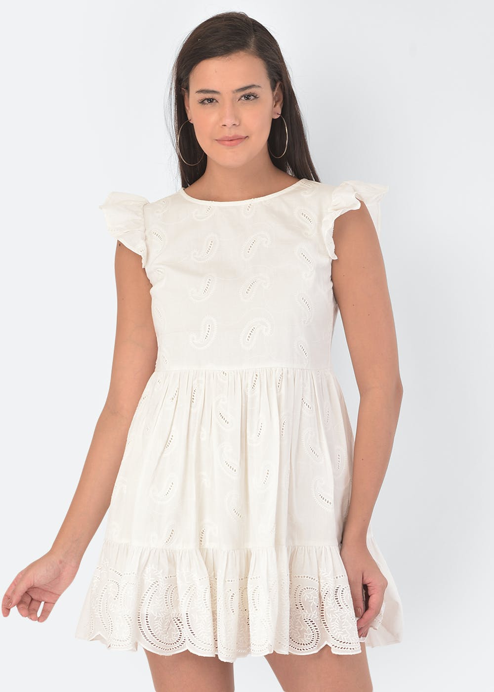 Get Paisley Printed White Ruffled Layered Dress at ₹ 1700 | LBB Shop