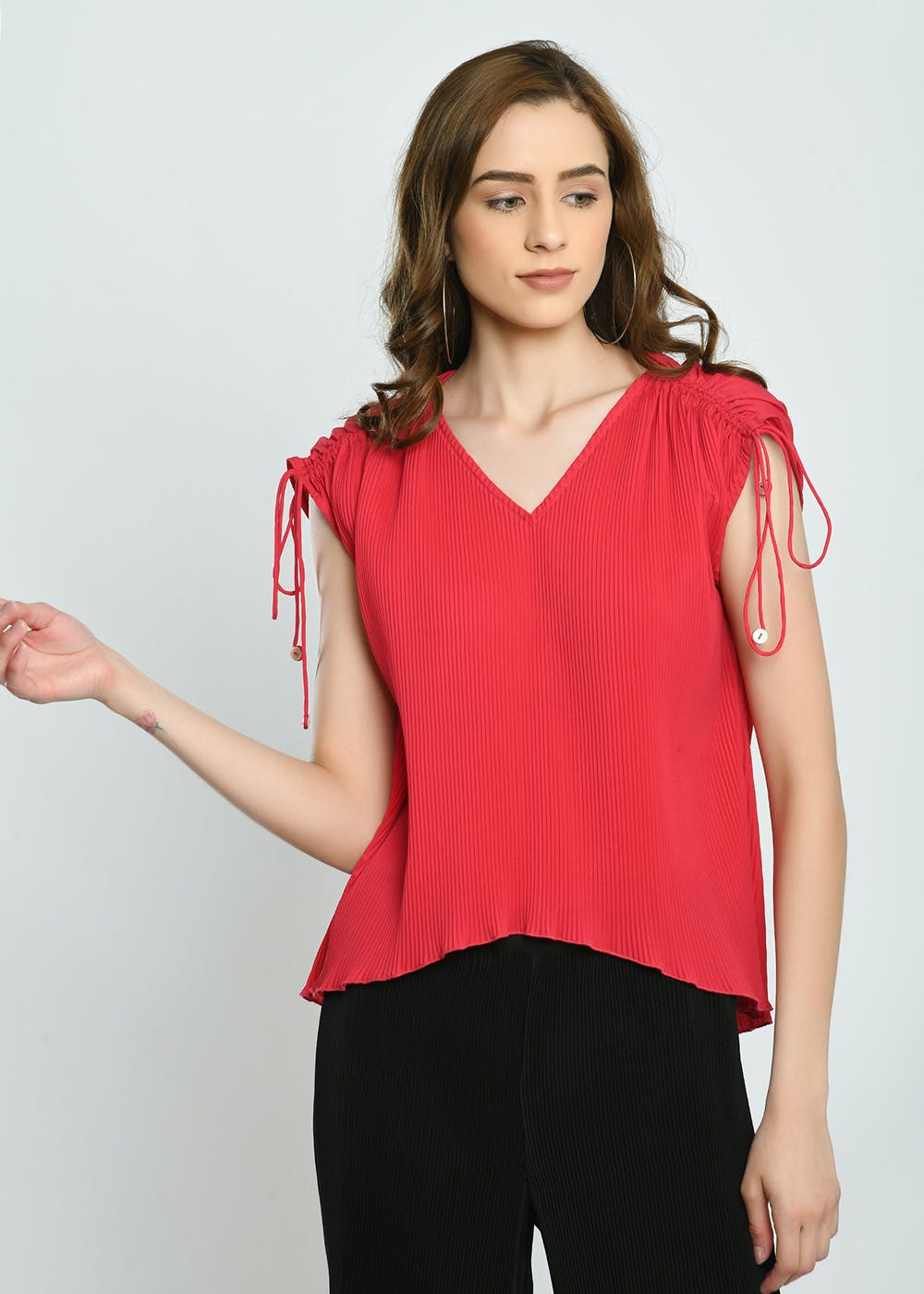 Get Fucshia Pleated Tie-Up Top at ₹ 1150 | LBB Shop