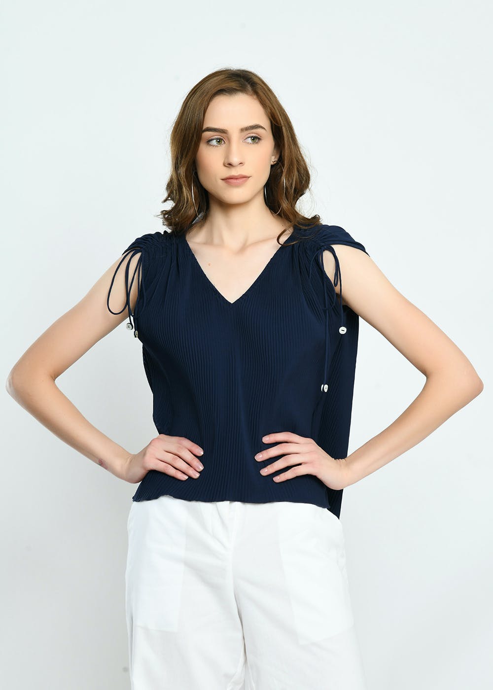 Get Blue Pleated Tie-Up Top at ₹ 1150 | LBB Shop