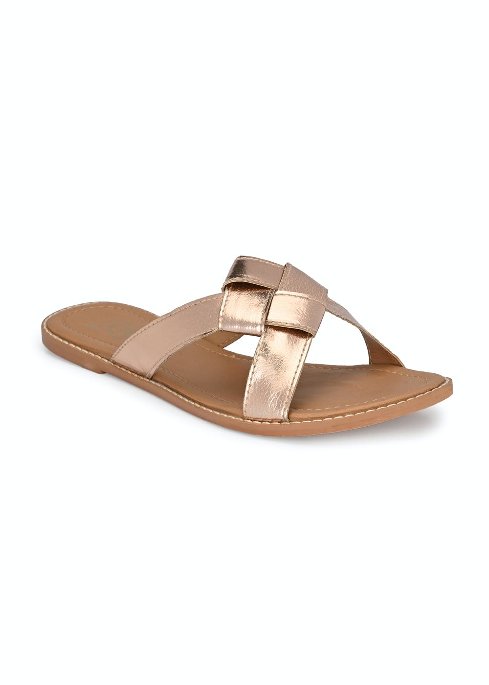 Get Multi Cross-Strapped Interwoven Rose Gold Slides at ₹ 750 | LBB Shop
