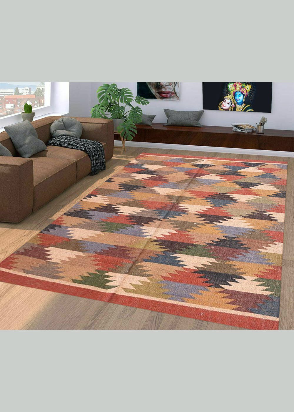 Get Abstract Multicolor Red Border Rug at ₹ 6000 | LBB Shop