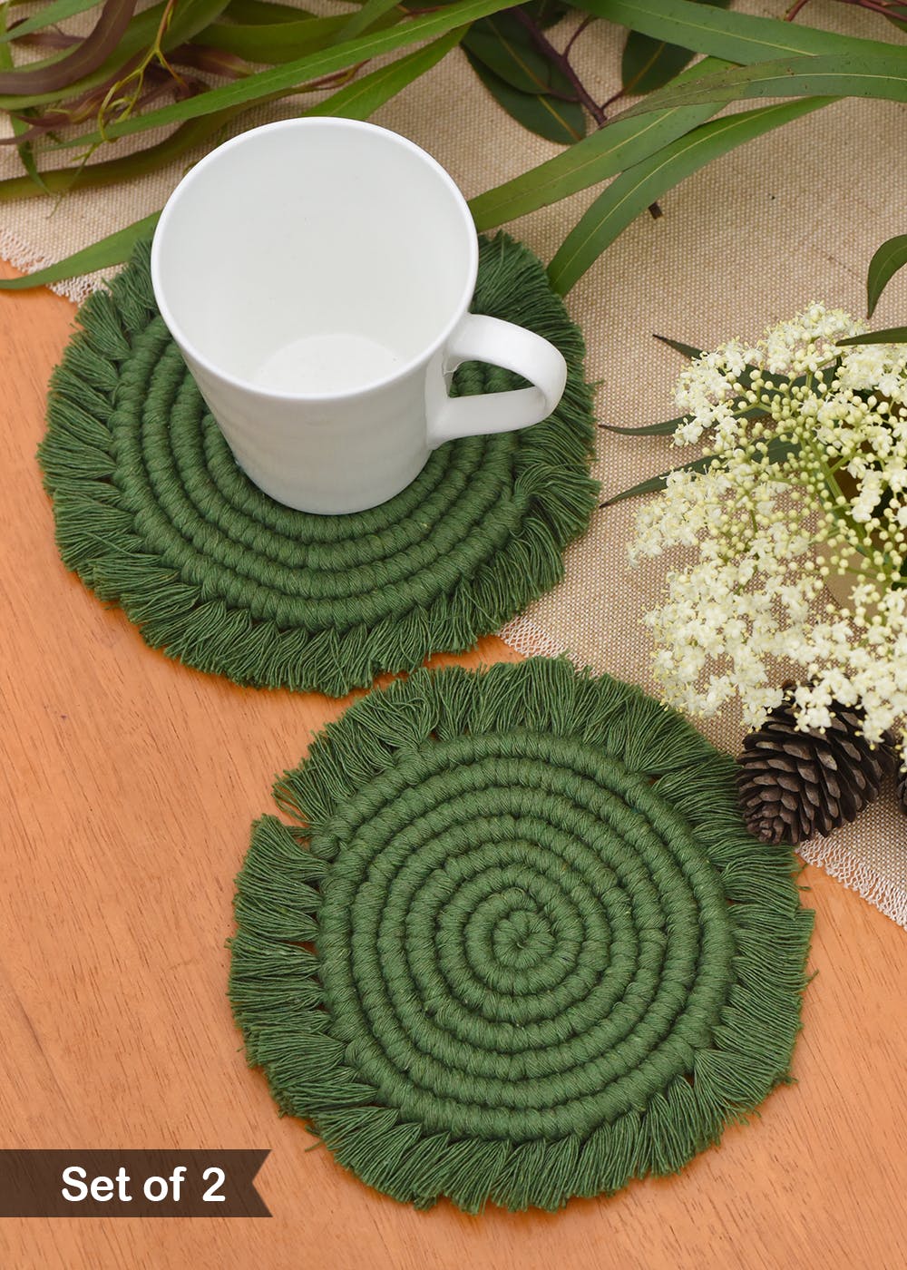 Get Green Round Macrame Placemats - Set of 2 at ₹ 615 | LBB Shop