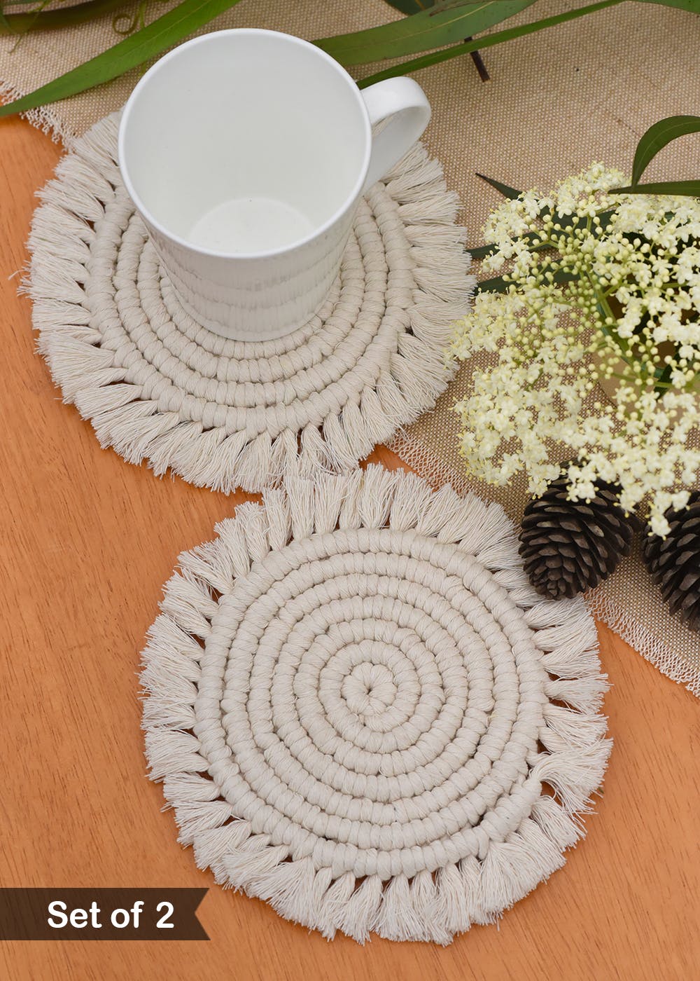 Get Round Cotton Macrame Placemats - Set of 2 at ₹ 615 | LBB Shop