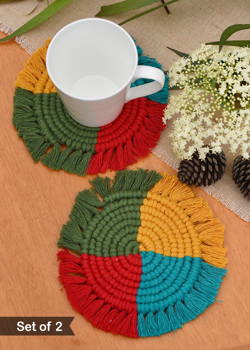 Get Multicolor Round Macrame Placemats - Set of 2 at ₹ 615 | LBB Shop