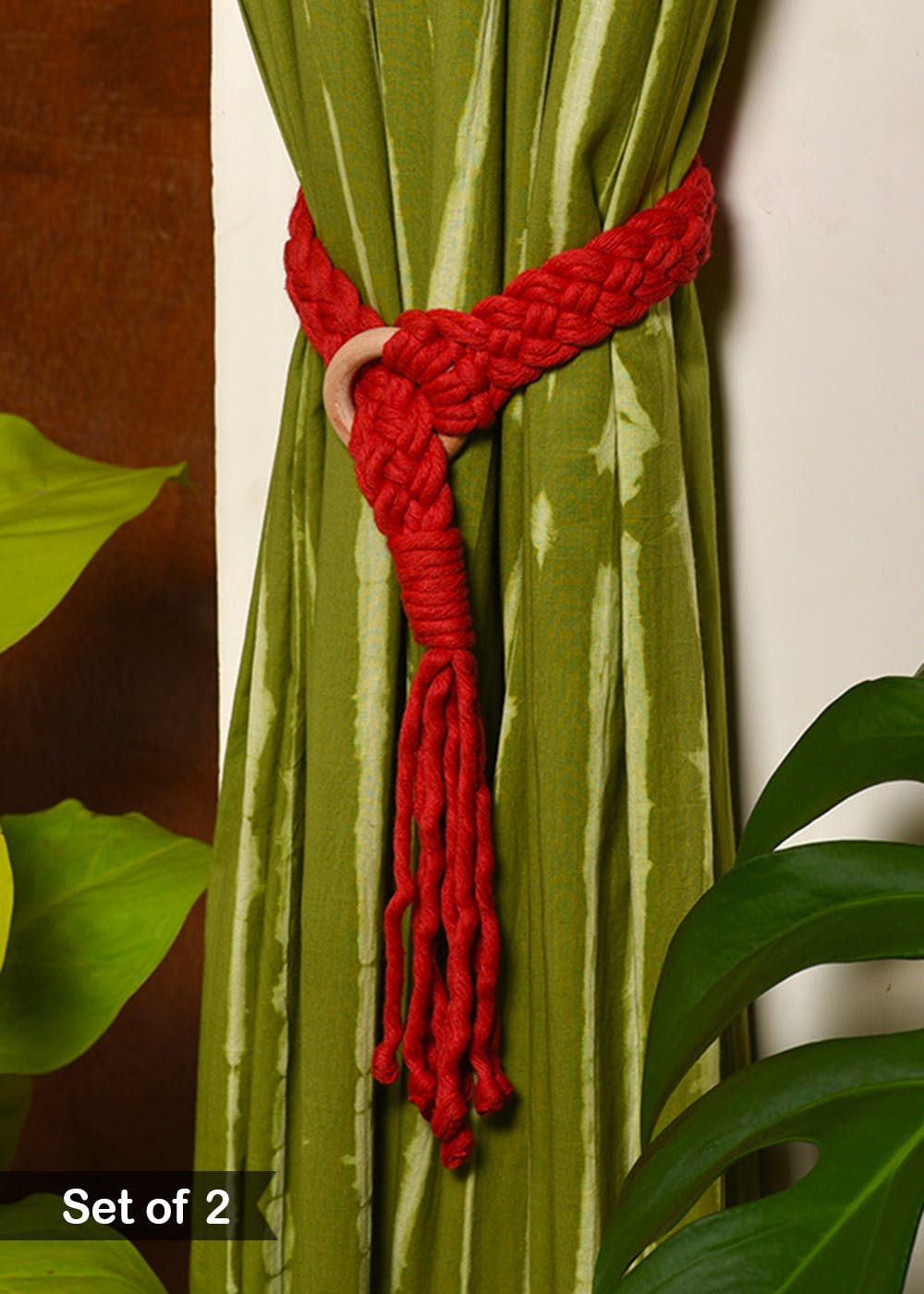 Get Red Braided Macrame Curtain Tie Backs -Set of 2 at ₹ 525 | LBB Shop
