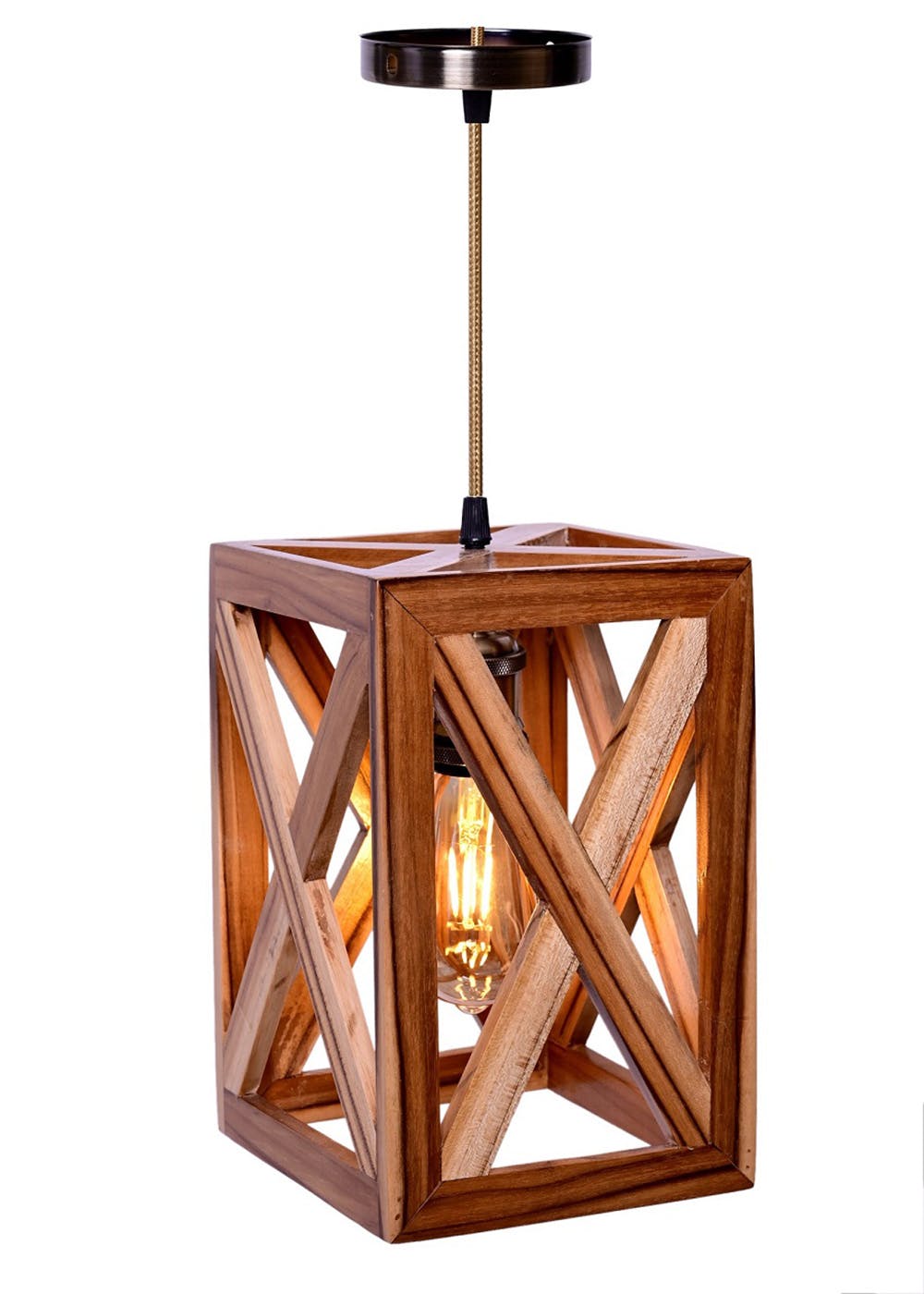 Get Rustic Vintageteak Wood Hanging Light/Lamp, Cross Design Pendant ...