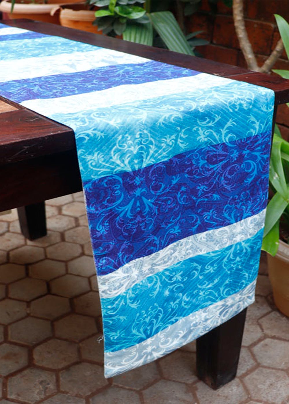 Get Digital Print Blue Table Runner at ₹ 1098 | LBB Shop