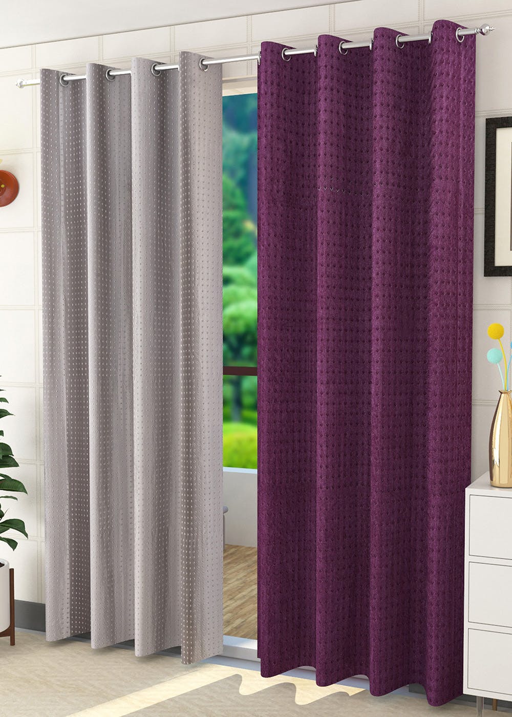 Get Grey & Purple Curtain 7ft - Set of 3 at ₹ 1199 | LBB Shop