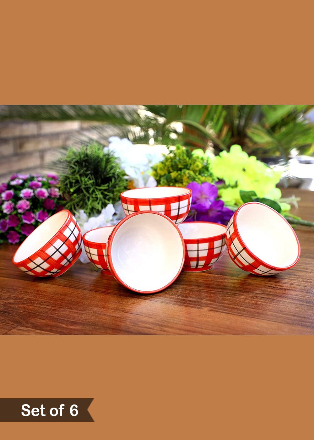 Get Hand Painted Red Checkered Chutney Bowl- Set of 6 at ₹ 799 | LBB Shop