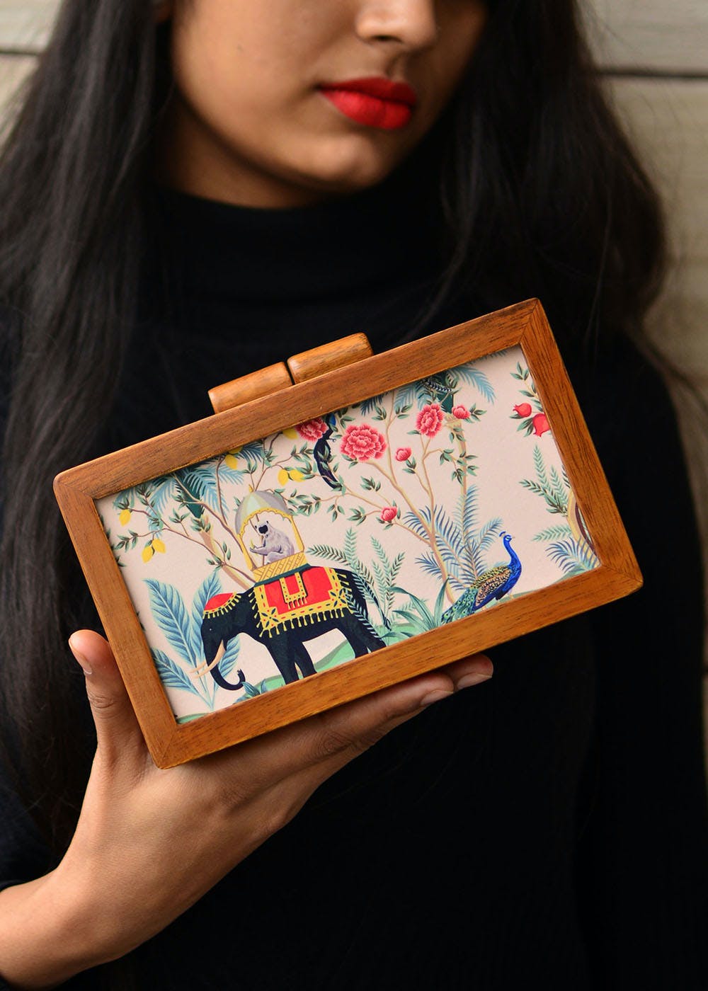 Get Royal Elephant Printed Wooden Clutch at ₹ 1299 | LBB Shop