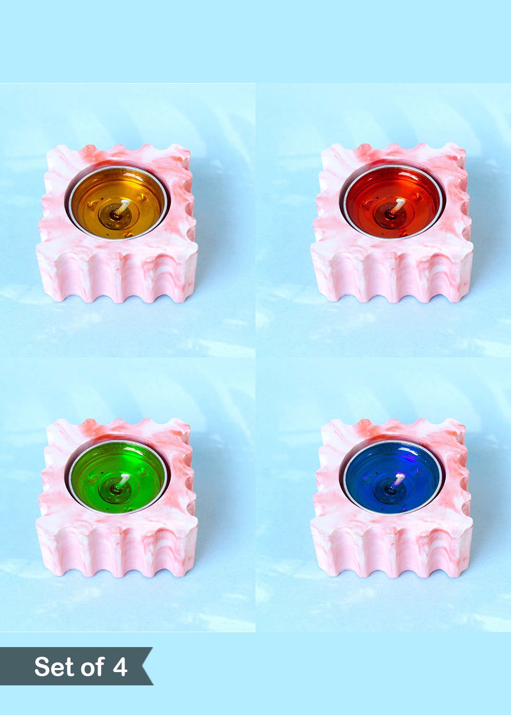 Get Marble Style Tealight Candle Holder Square Shape With Candle - Set ...