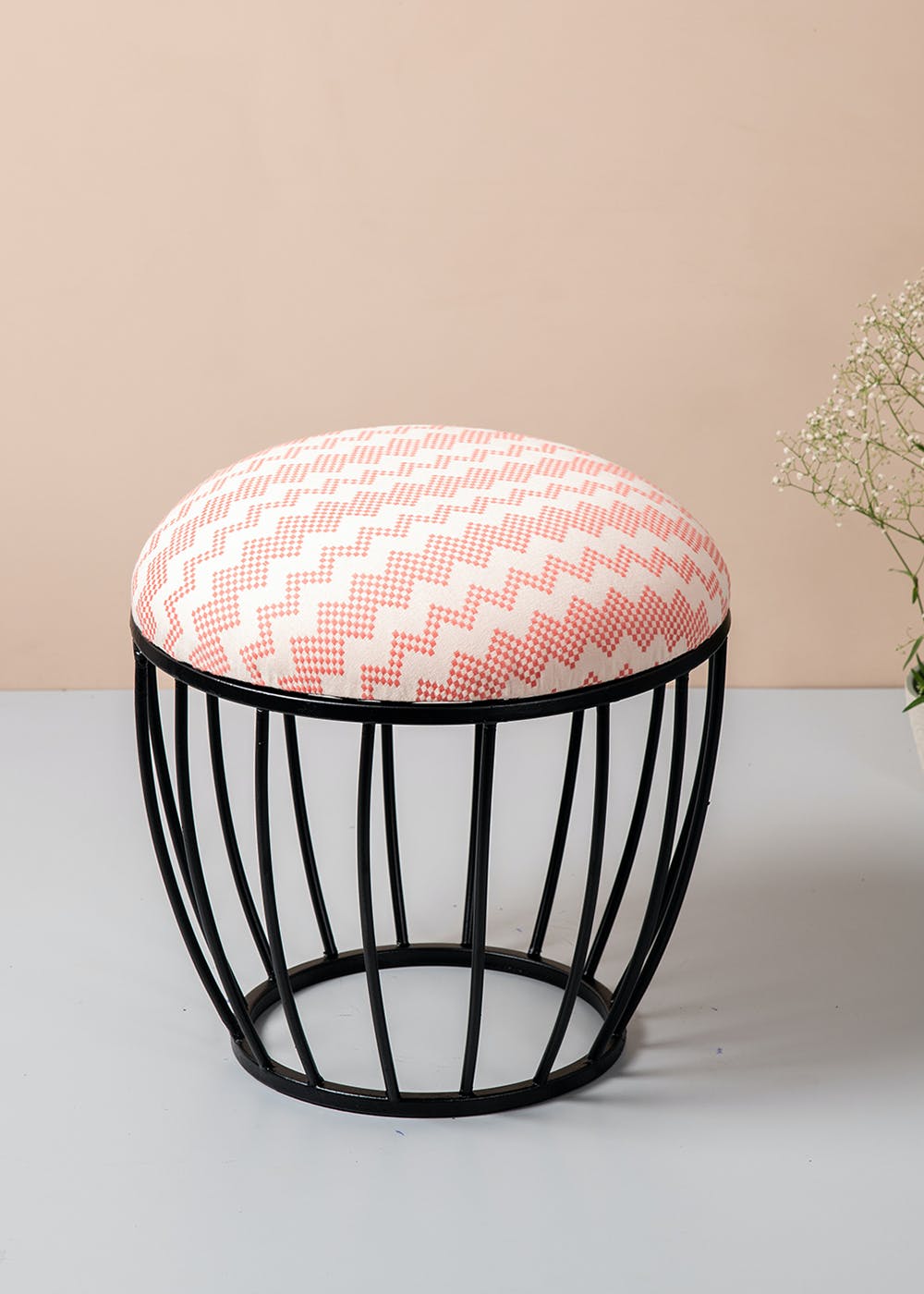 Get Pink and White Metallic Stool Sitting Cage Ottoman - Set of 1 at ...