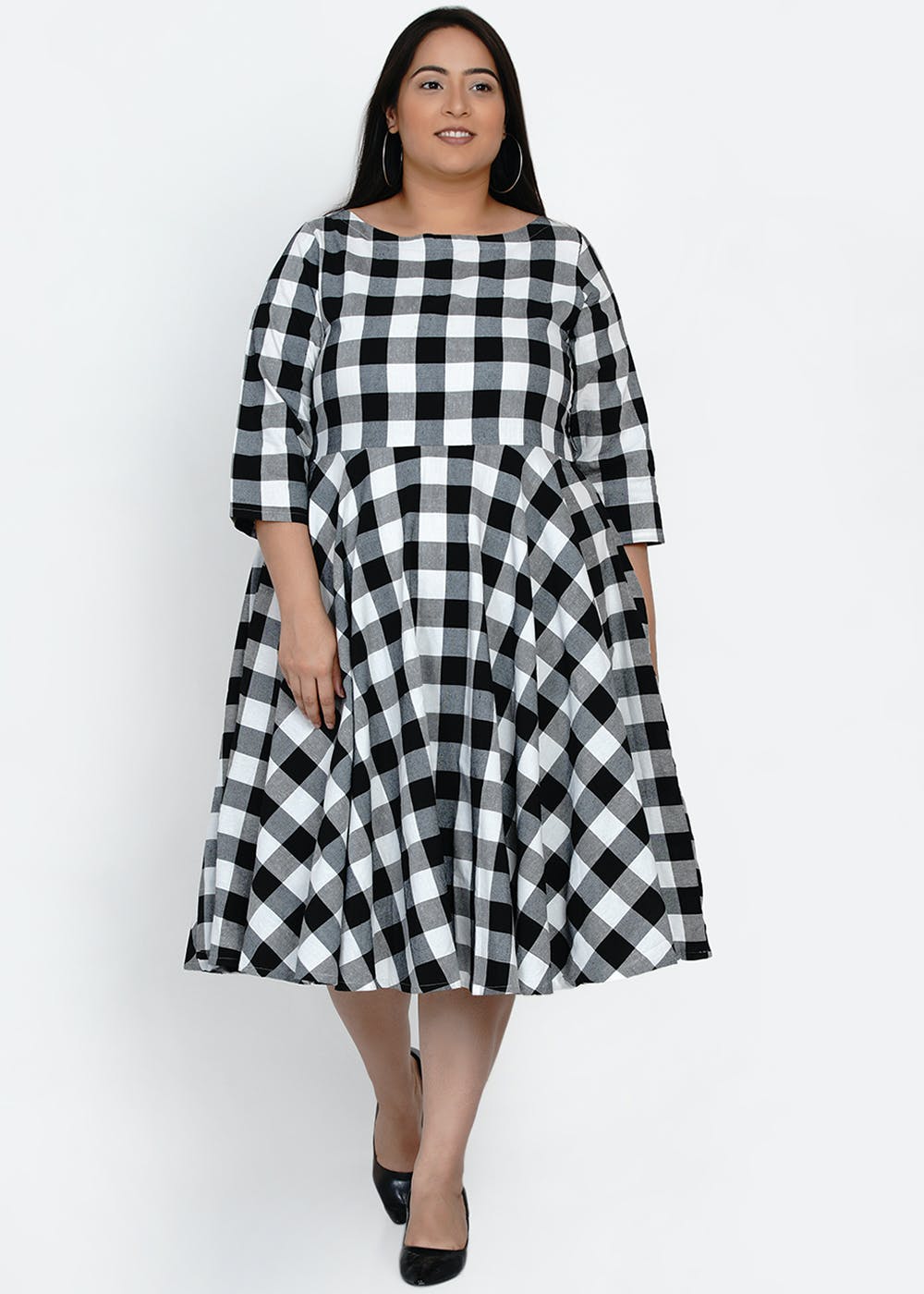 Get Monochroem Big Checkered Fit & Flare Dress at ₹ 1299 | LBB Shop