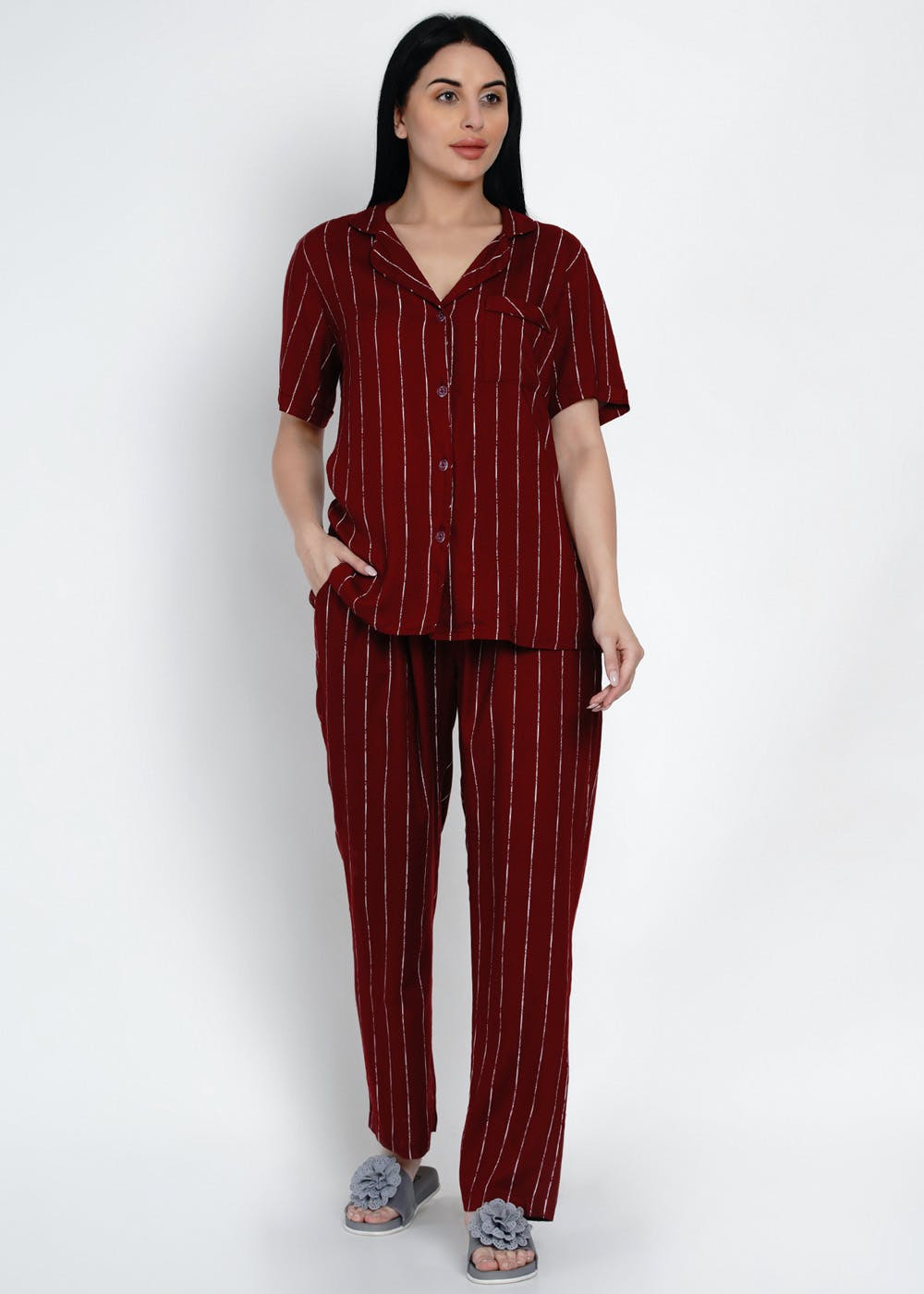 Get Contrast Striped Monotone Shirt & Pants Lounge Set at ₹ 1249 | LBB Shop
