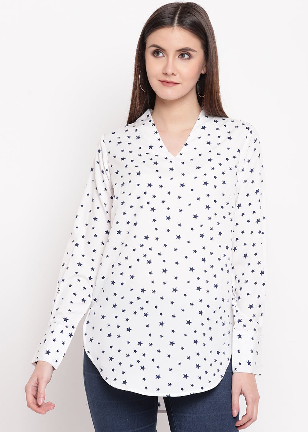 Get Curved Hem Detail Star Printed Long Top at ₹ 599 | LBB Shop