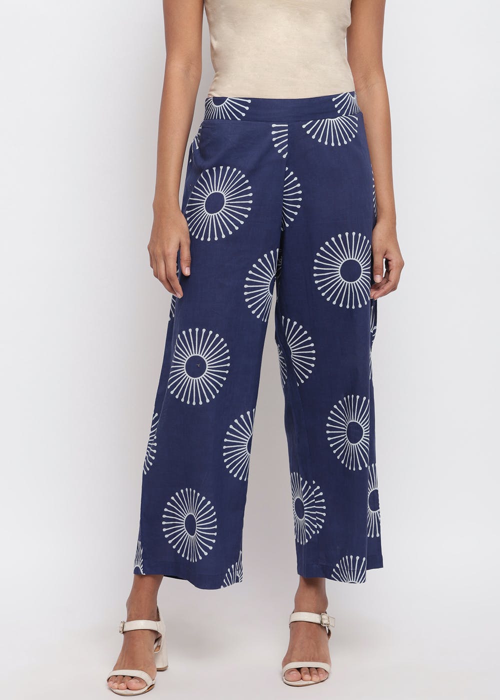 Get Indigo Cotton Printed Straight Pants at ₹ 1225 | LBB Shop