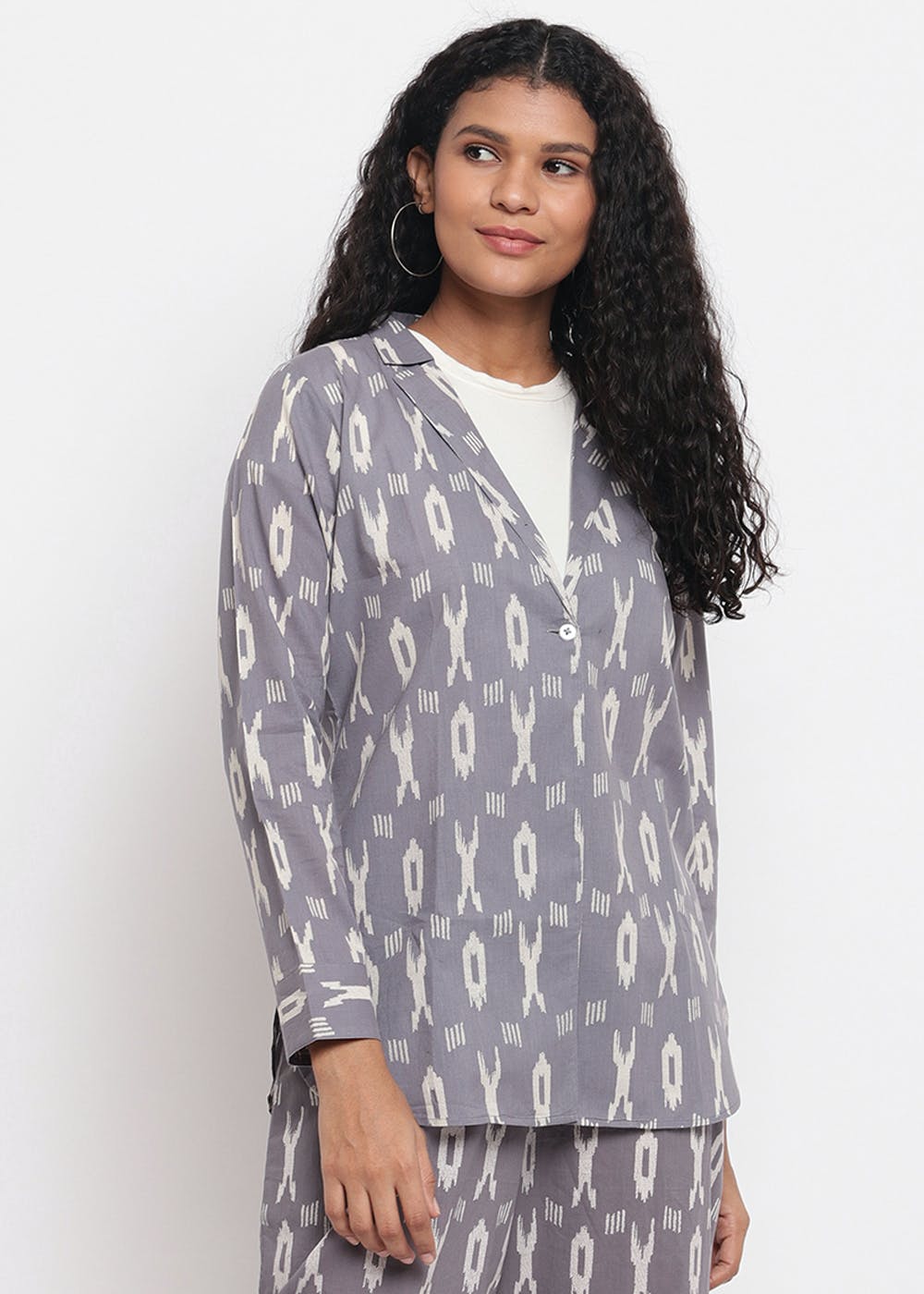 Get Cotton Grey Ikat Jacket at ₹ 1100 | LBB Shop