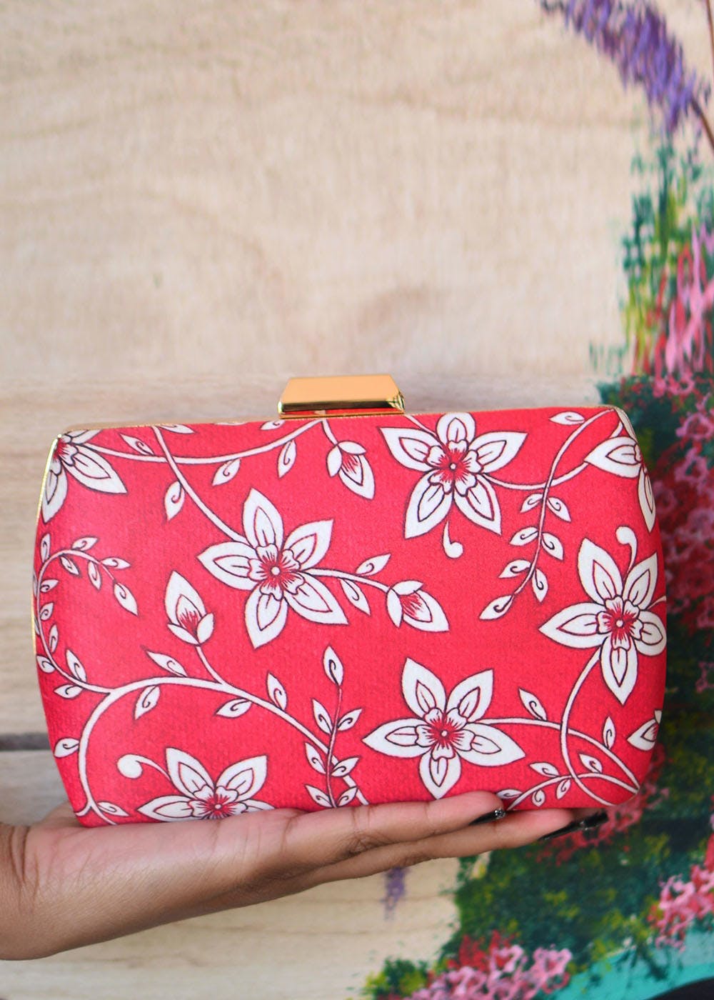 Get White Floral Printed Rectangular Red Clutch at ₹ 1099 | LBB Shop