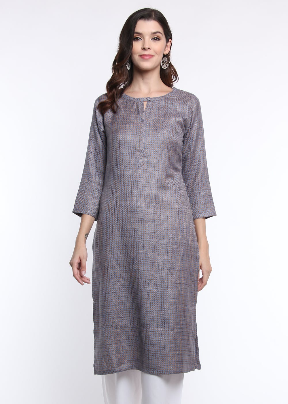 Get Solid Cut Out Neck Detail Textured Straight Kurta at ₹ 999 | LBB Shop