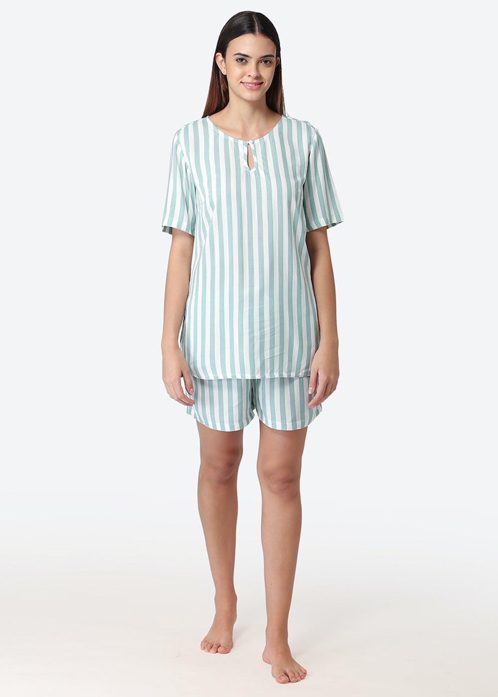 Get Two-Tone Striped Long Top Nightsuit Shorts Set at ₹ 999 | LBB Shop