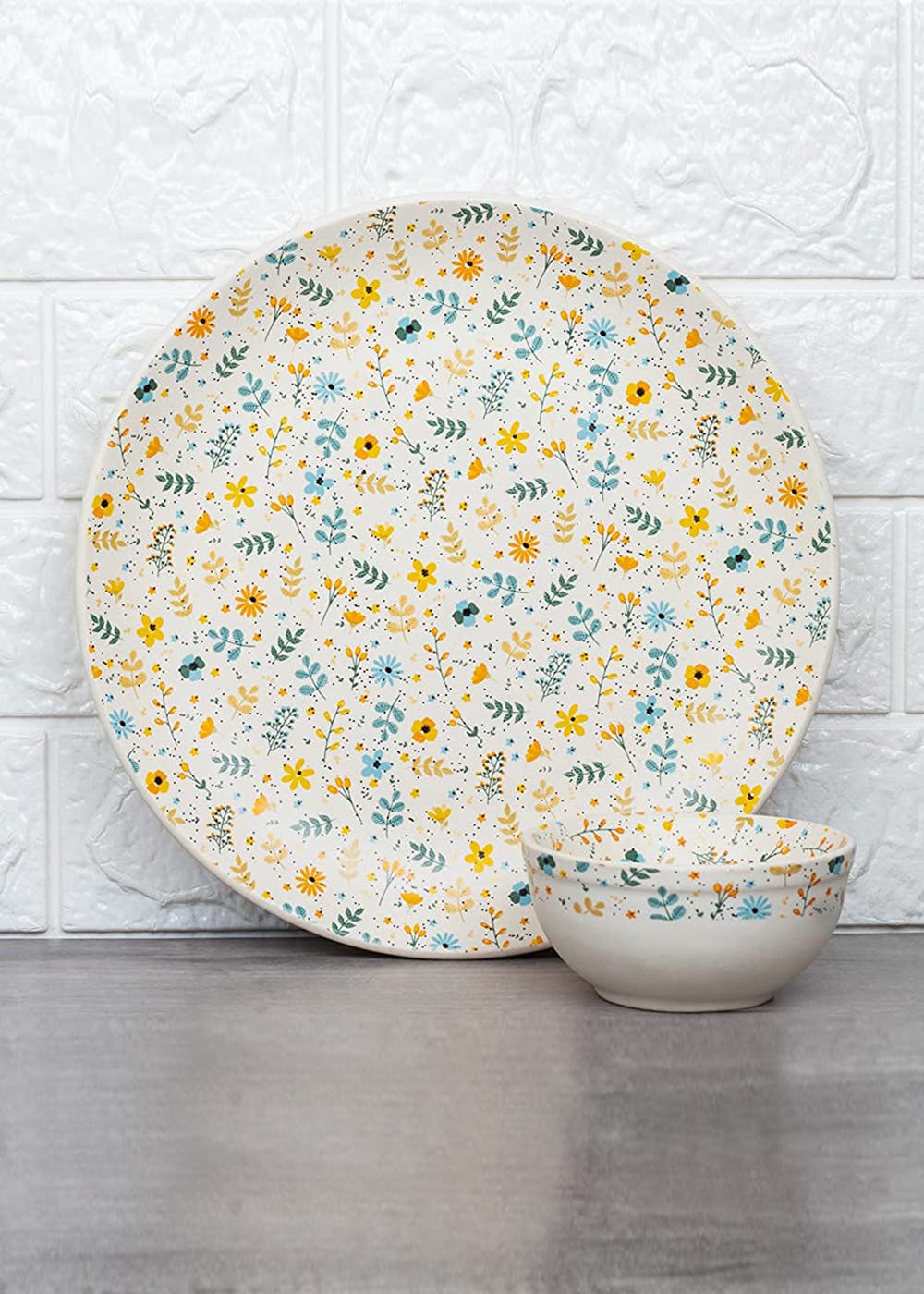 Get Hand Painted Sunflower Pottery Ceramic Dining Plate with Bowl Set ...