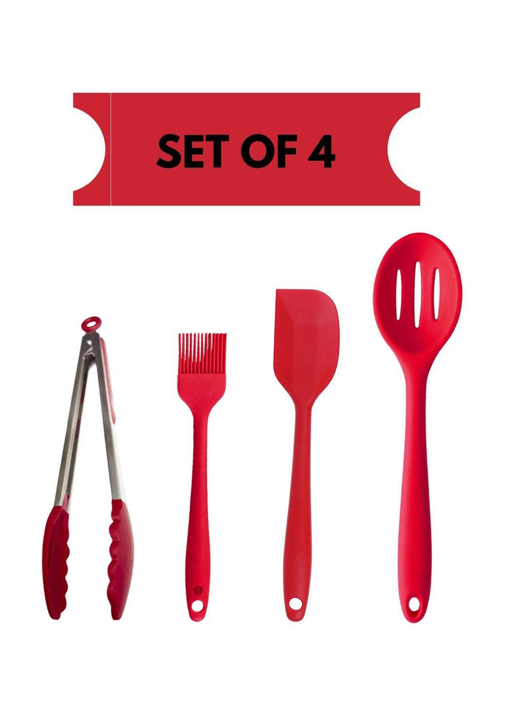 Get Red Silicone Kitchen Tool Set (Leak, Scraper, Food Clips & Oil ...