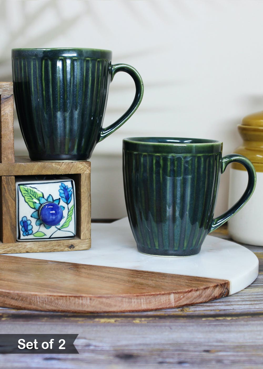 Get Forest Green Grooved Tea/Coffee Mugs-Set Of 2 at ₹ 550 | LBB Shop