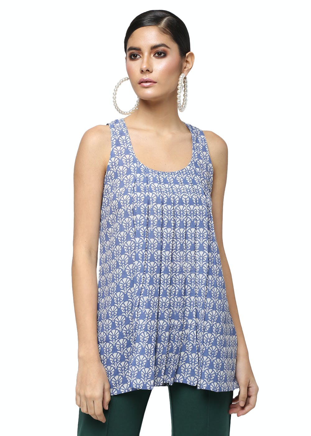 Get Blue Block Print Cotton Sleeveless Top at ₹ 1200 | LBB Shop